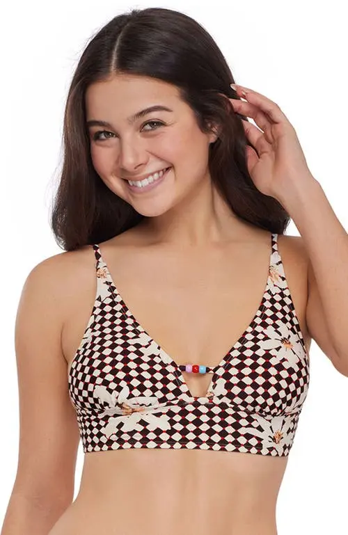 STEVIE Adjustable V-neck Front Tab Midkini Swim Top - Spring Bloom