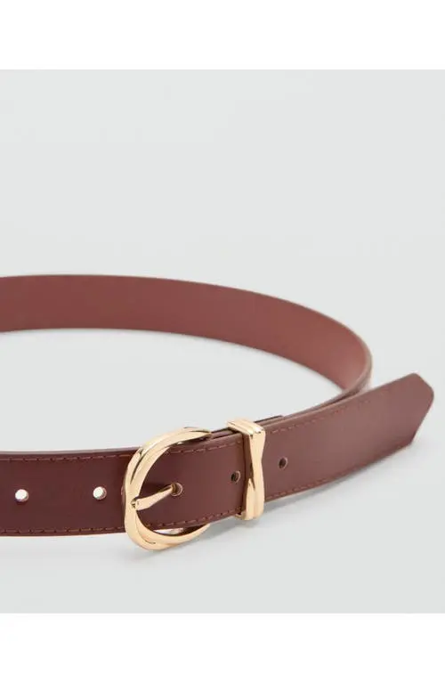 Mango Oval Buckle Faux Leather Belt - Brown