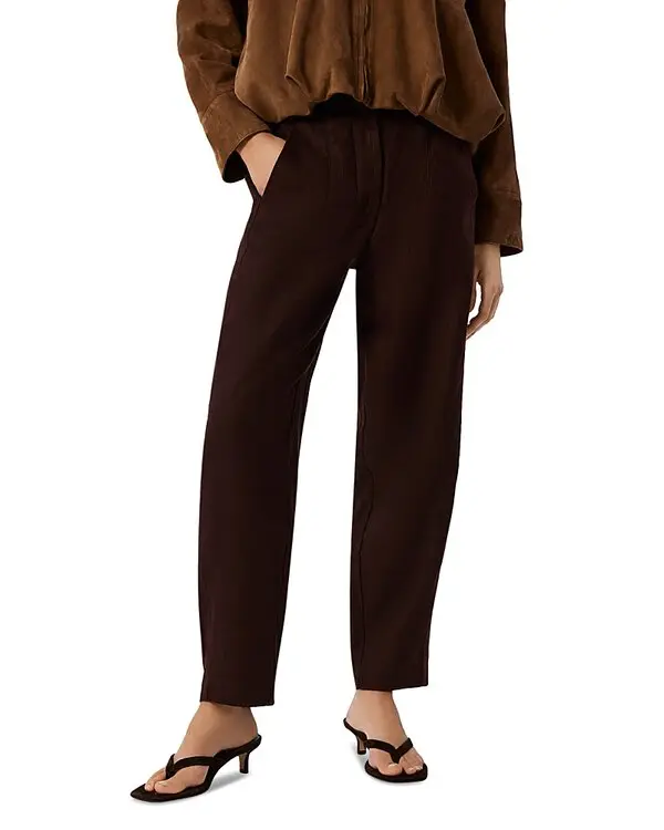 Whistles Linen Barrel Leg Trousers - Brown