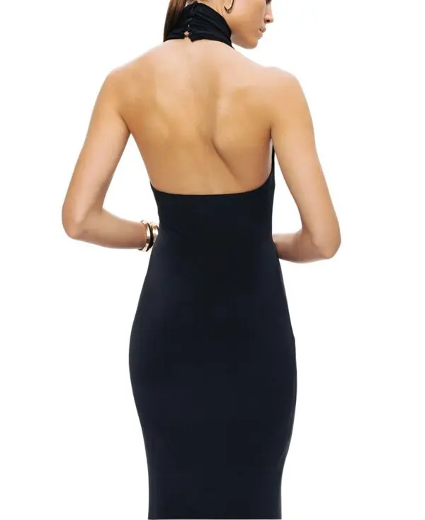 NOCTURNE Halter-neck Draped Maxi Dress - Black