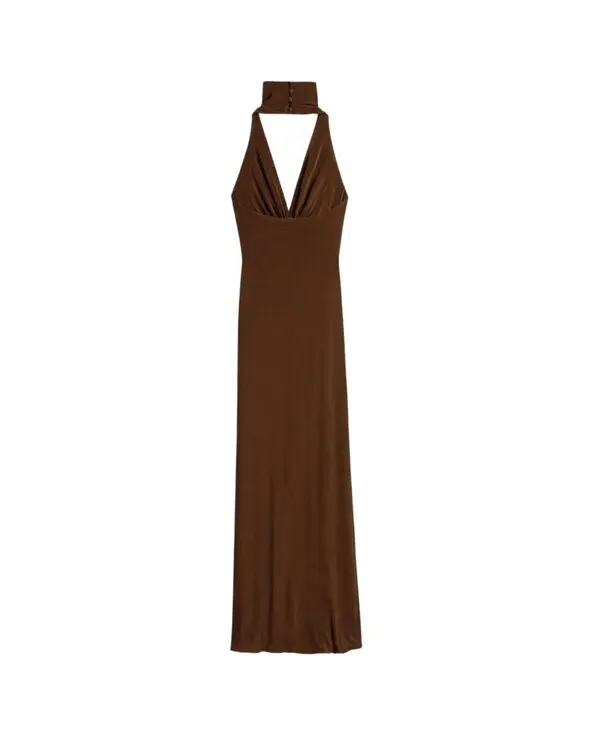 NOCTURNE Halter-neck Draped Maxi Dress - Brown