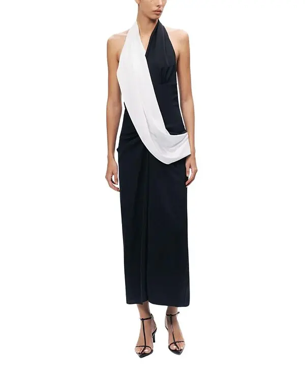 NOCTURNE Contrast Draped Halter Maxi Dress - Multi-colored