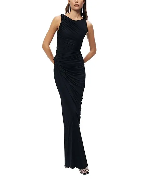 NOCTURNE Sleeveless Draped Maxi Dress - Black