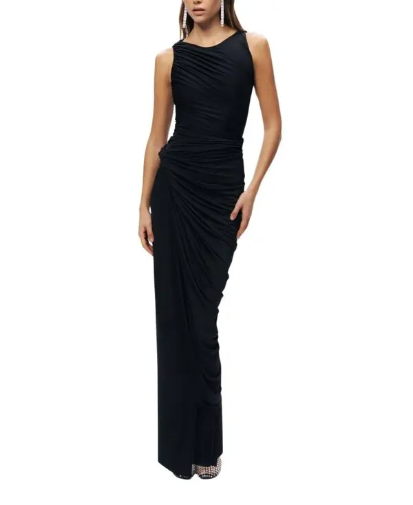 NOCTURNE Sleeveless Draped Maxi Dress - Black