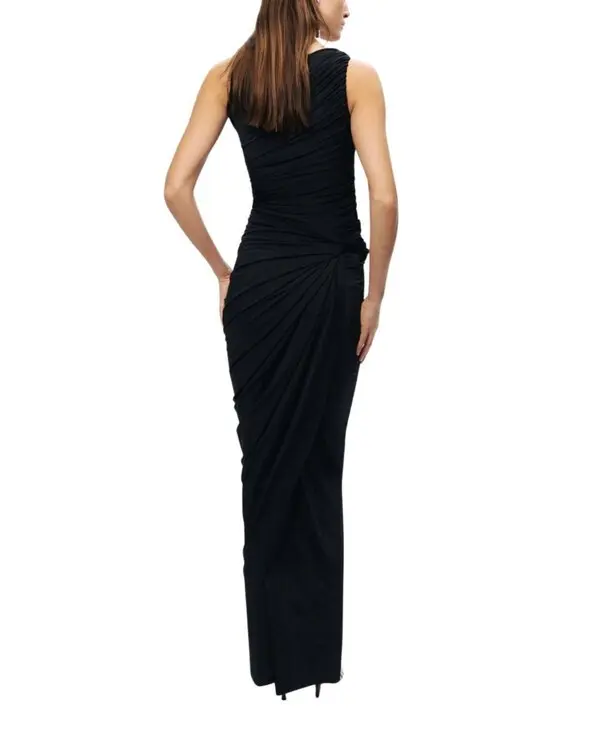NOCTURNE Sleeveless Draped Maxi Dress - Black