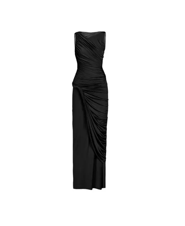 NOCTURNE Sleeveless Draped Maxi Dress - Black