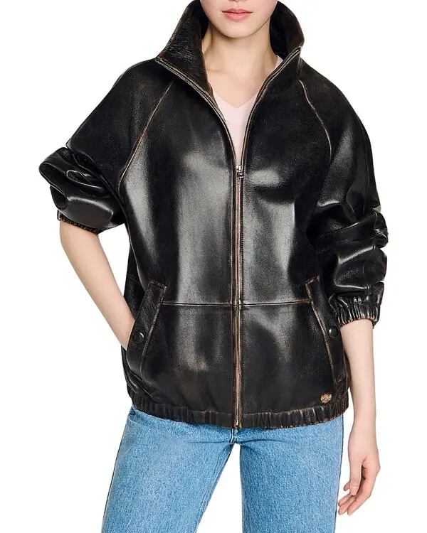 Sandro Jordan Distressed Leather Jacket