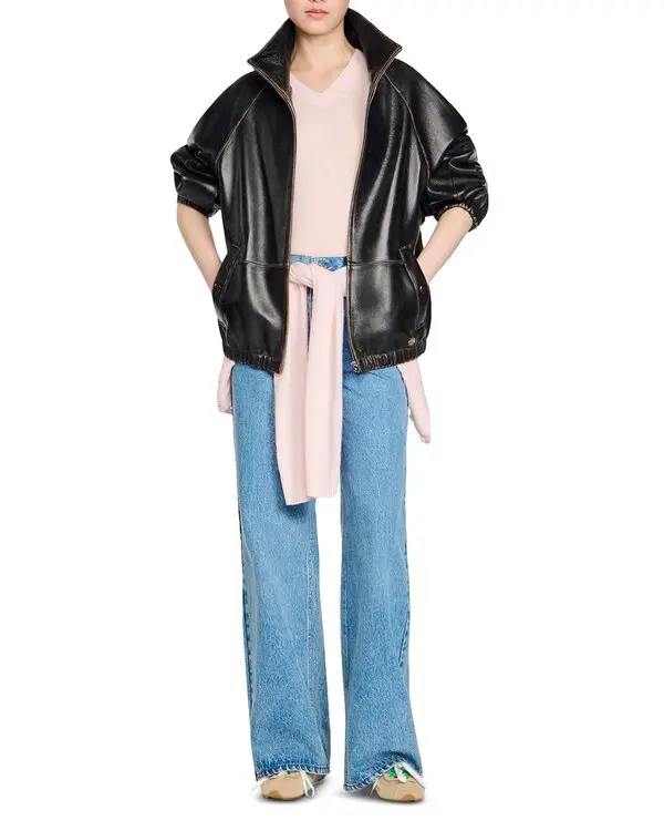 Sandro Jordan Distressed Leather Jacket