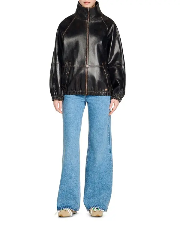 Sandro Jordan Distressed Leather Jacket