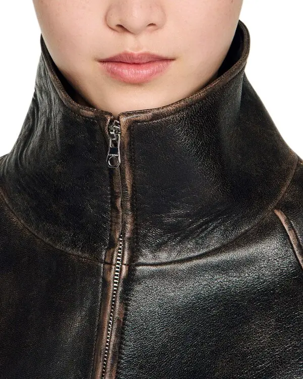Sandro Jordan Distressed Leather Jacket