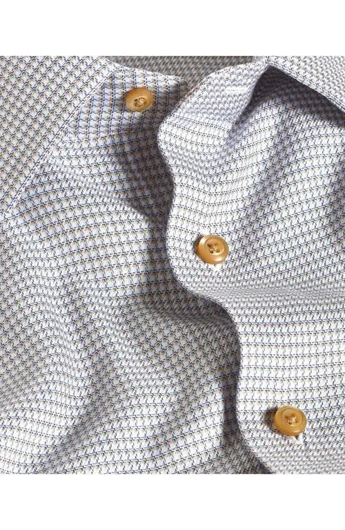 David Donahue Regular Fit Microcheck Cotton Dress Shirt - White/dune