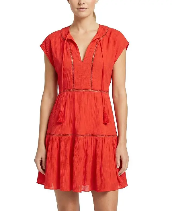CHANGE OF SCENERY Gari Cotton Cap Sleeve Dress - Guava Red