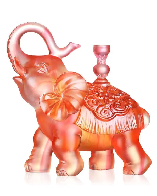 LIULI The Auspicious Elephant Limited Edition Crystal Glass Sculpture - Amber/gold/red/clear