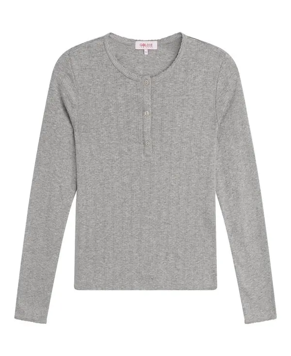 Goldie LeWinter Sloane Pointelle Henley Tee - Gray Heather