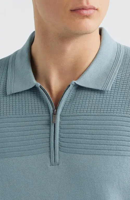 Bugatchi Quarter Zip Cotton Blend Polo Sweater - Shark