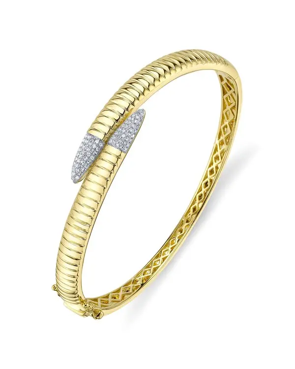SHY CREATION 14k Yellow Diamond Pave Bypass Bangle Bracelet