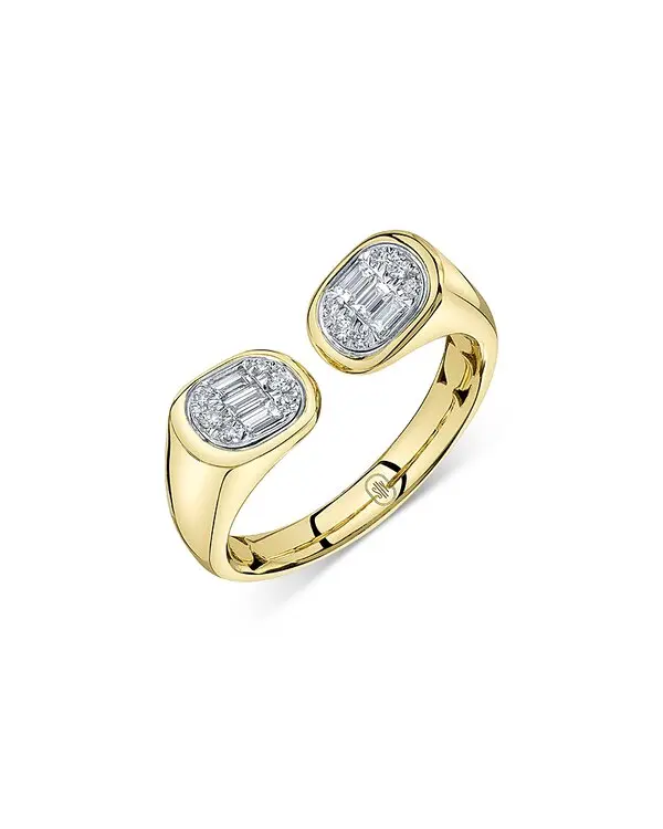SHY CREATION 14k Yellow Diamond Baguette & Round Double Cluster Cuff Ring - Gold
