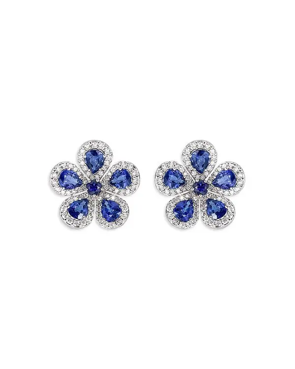 Piranesi 18k White Gold Diamond And Sapphire Flower Earrings - Blue/white