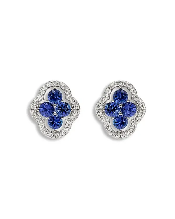 Piranesi 18k White Gold Diamond And Sapphire Stud Earrings - Blue/white