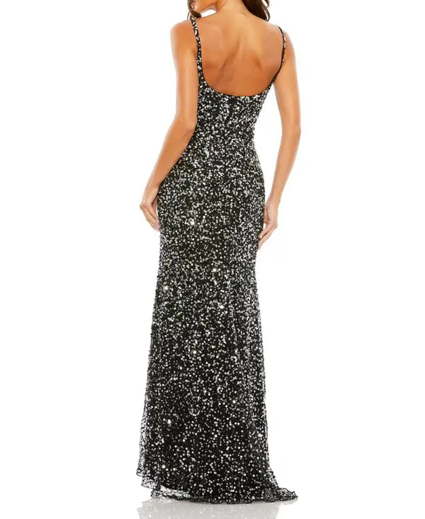 Mac Duggal Sequin Embellished Low Back Slip Gown - Black