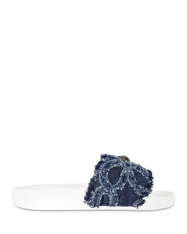 Kurt Geiger Meena Eagle Denim Slide Sandals - Open Blue