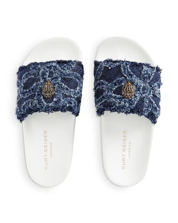 Kurt Geiger Meena Eagle Denim Slide Sandals - Open Blue