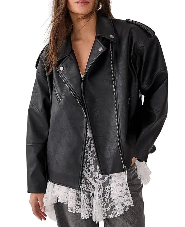 Nasty Gal Faux Leather Biker Jacket - Black