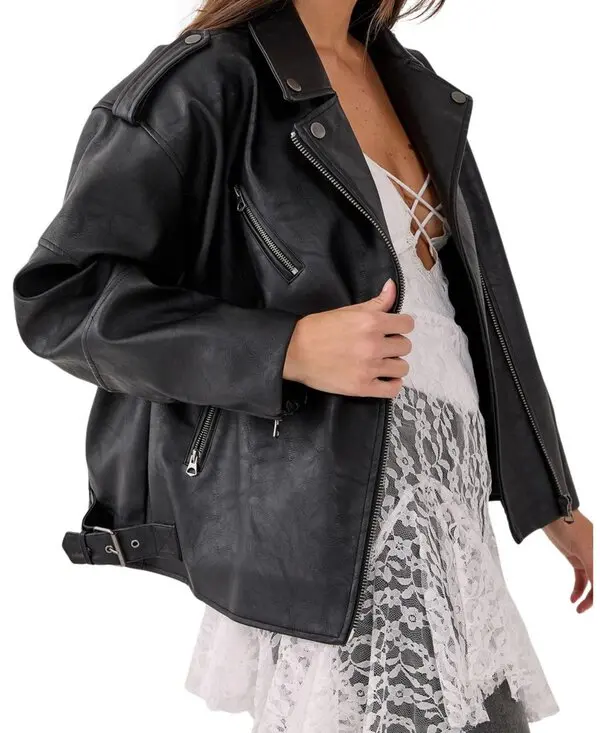 Nasty Gal Faux Leather Biker Jacket - Black