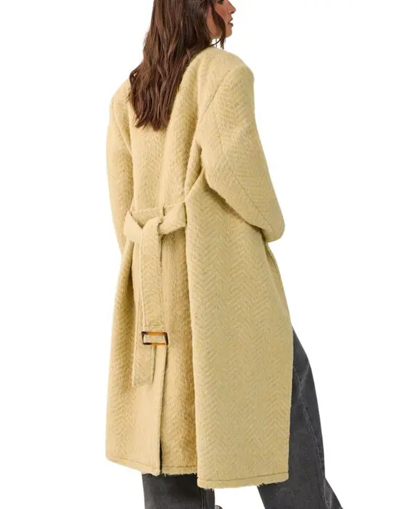 Nasty Gal Double Breasted Brushed Herringbone Coat - Butter