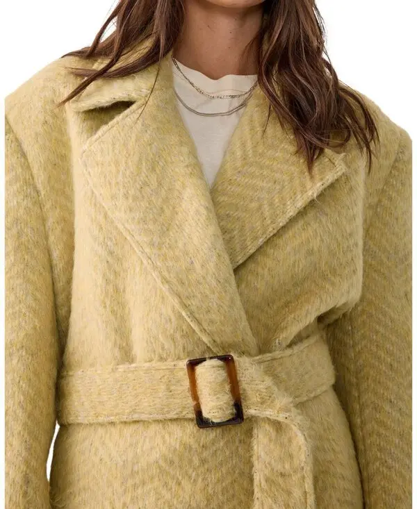 Nasty Gal Double Breasted Brushed Herringbone Coat - Butter