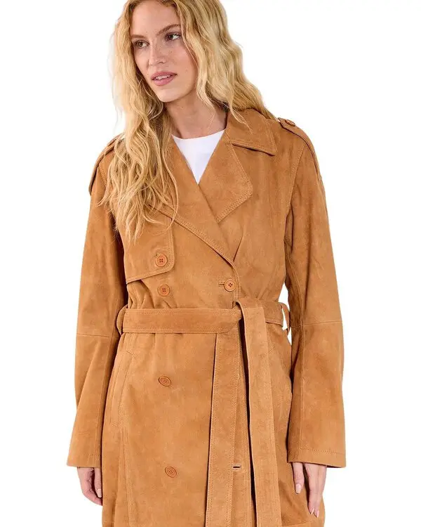 Nasty Gal Real Suede Trench Coat - Tan