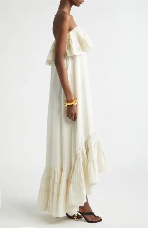 Saint Laurent Ruffled Strapless Silk Dress