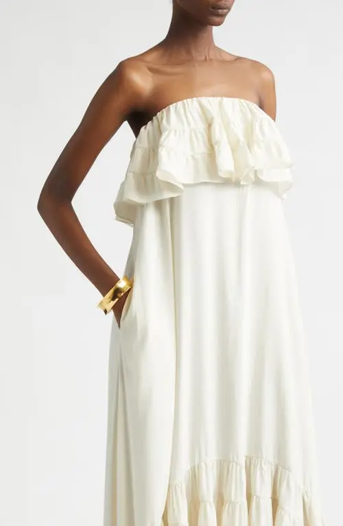 Saint Laurent Ruffled Strapless Silk Dress