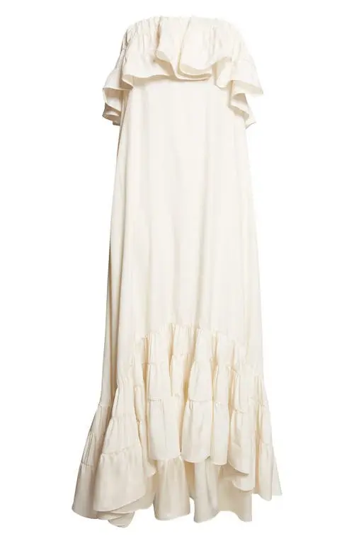 Saint Laurent Ruffled Strapless Silk Dress