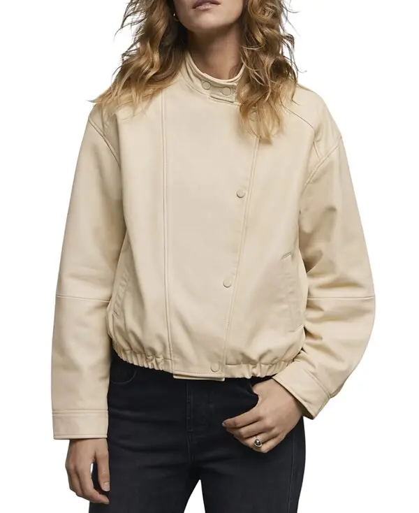 Mint Velvet Leather Cropped Bomber Jacket