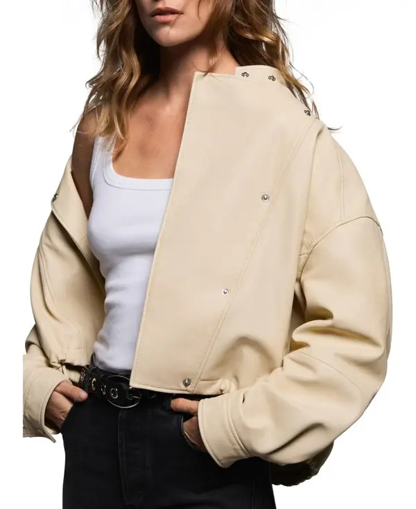 Mint Velvet Leather Cropped Bomber Jacket