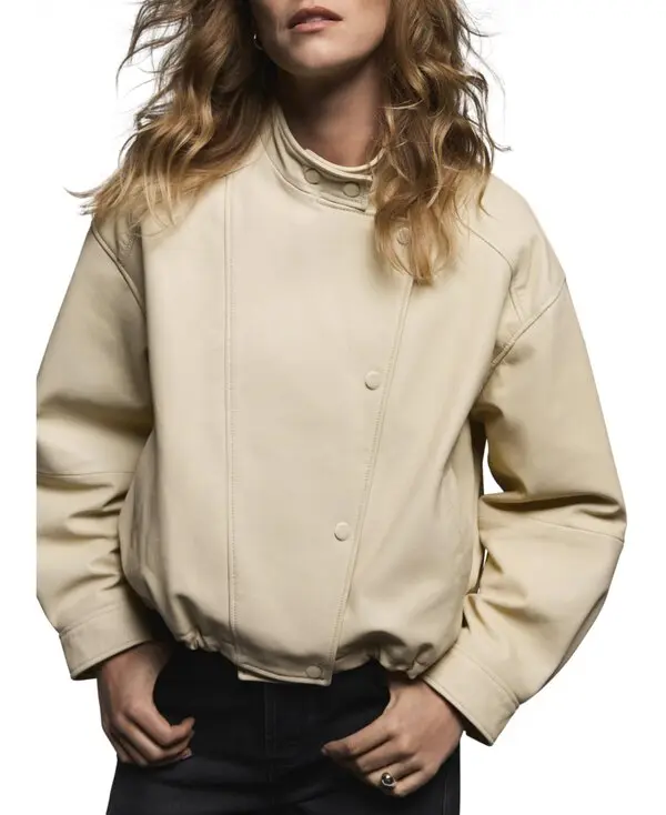 Mint Velvet Leather Cropped Bomber Jacket