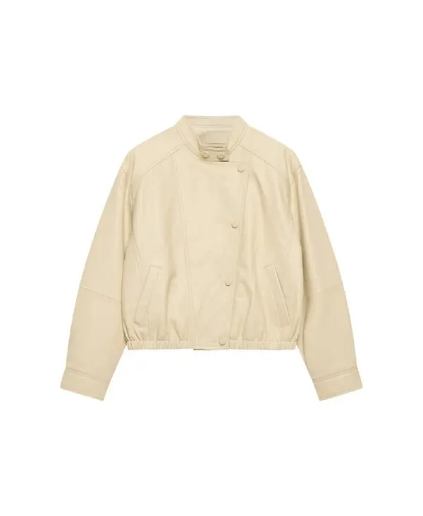 Mint Velvet Leather Cropped Bomber Jacket