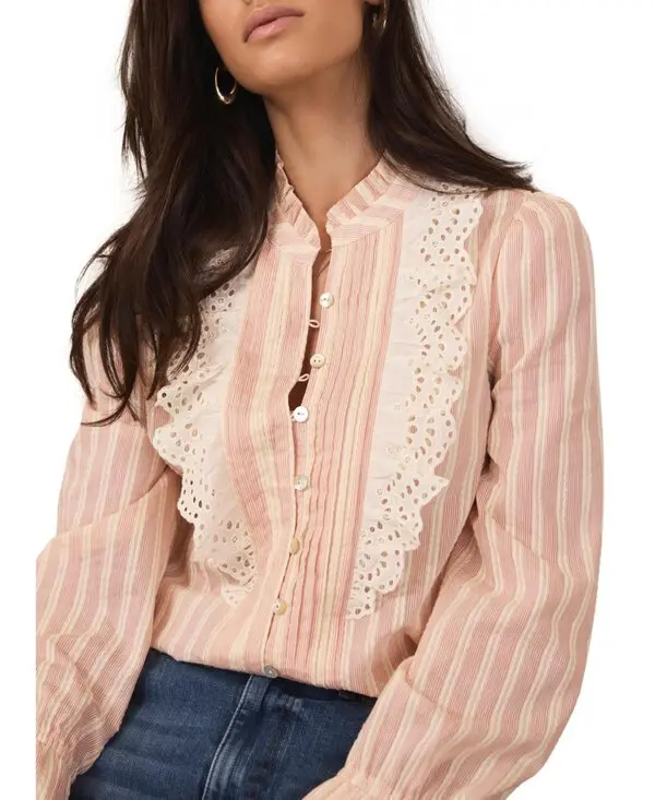 Mint Velvet Striped Broderie Trim Blouse