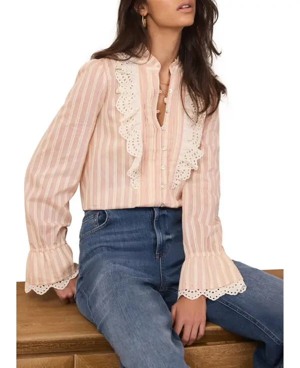 Mint Velvet Striped Broderie Trim Blouse