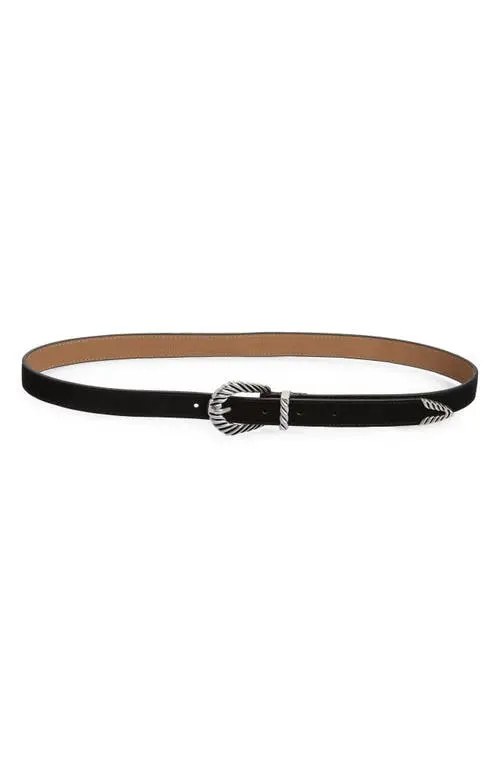 Treasure & Bond Suede Belt With Fluted Buckle - Black- Antique Silver