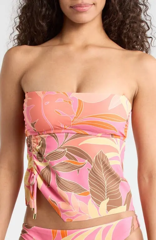 Sanctuary Ruched Bandeau Tankini Top - Pink Multi