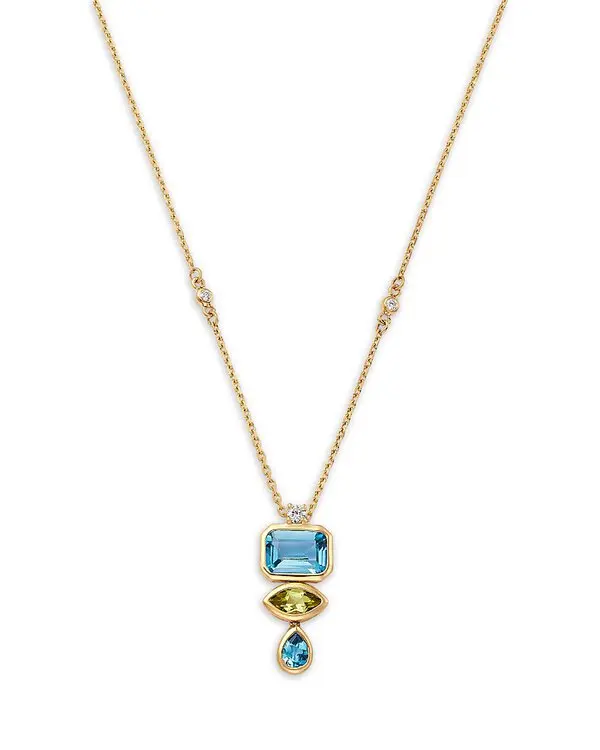 Bloomingdale'S Pendant Necklace With Swiss Blue Topaz, Peridot & Diamond In 14k Yellow - Gold