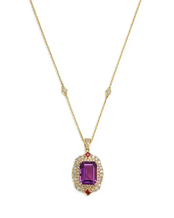 Bloomingdale'S Amethyst, Ruby & Diamond Halo Pendant Necklace - Gold