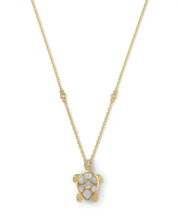 Bloomingdale'S Mother Of Pearl & Diamond Turtle Pendant Necklace - Gold