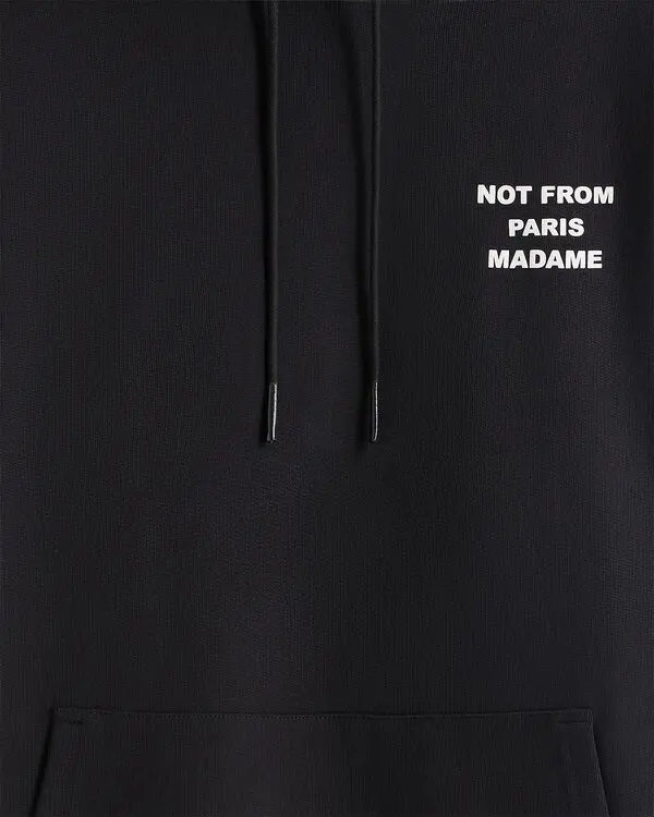 Drole De Monsieur Slogan Drawstring Hoodie - Black