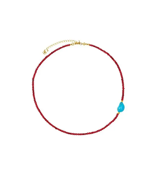 OTTOMAN HANDS Felice Necklace With Red Jade And Turquoise
