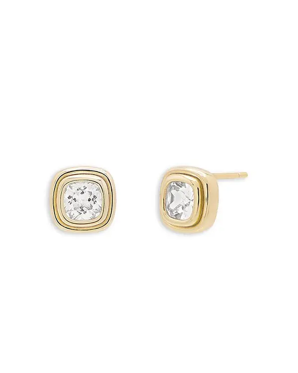Shashi Reagan Cushion Zirconia Stud Earrings - Gold