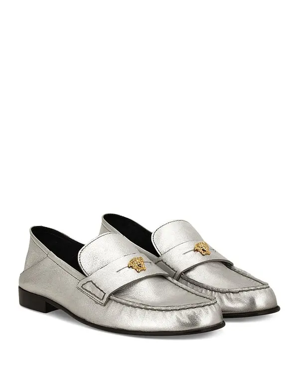 Versace Leather Loafers - Silver Versace