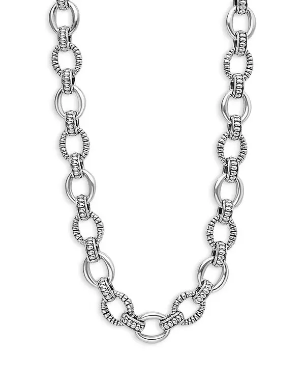 Lagos Sterling Signature Caviar Oval Fluted Link Necklace - Silver